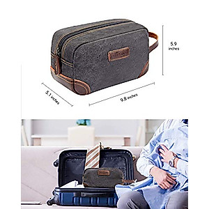 emissary Travel Toiletry Bag for Men, Leather and Canvas Toiletry Bags, Dopp Kit for Men, Travel Bathroom Bag Men's Shaving Kit, Travel Kit Small Bag for Men, Shaving Bag for Travel Accessories (Gray)