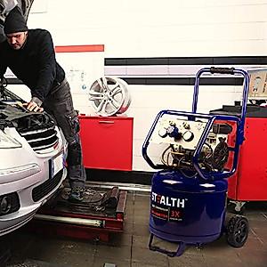 Stealth 12 Gallon Ultra Quiet Air Compressor, 1.5 HP Oil-Free Peak 150 PSI 68 Decibel Air Compressor,5 CFM @ 40 PSI 4 CFM @ 90 PSI Silent Portable Long Life Electric Air Compressor W/Wheel for Garage