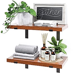 Floating Shelves Wall Shelves, Bathroom Shelves for Wall Decor, Set of 2 Wall Shelves for Bedroom, Wood Shelves Wall Mounted Shelves for Wall Storage, Hanging Shelves, Wood Floating Shelves Bathroom