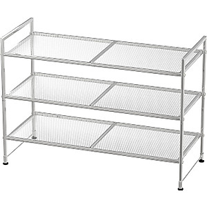 Simple Houseware 3-Tier Stackable Shoe Shelves Storage Utility Rack, Silver