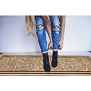 Kitchen Rug Non-Skid Runner Mat Non-Slip Rug for Kitchen Floor with Rubber Backing Floor Mat | Low Profile (20" x 59") (1999-Beige)