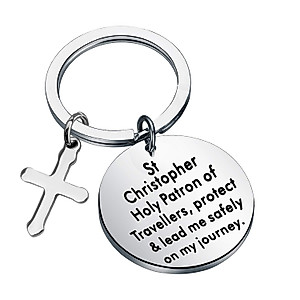bobauna St Christopher Traveller Keychain Religious Safe Travel Gift (St Christopher journey keychain)