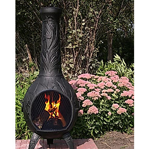 The Blue Rooster Orchid Chiminea Outdoor Fireplace in Charcoal - Deck and Patio Friendly
