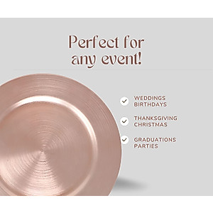Ms Lovely Metallic Foil Charger Plates - Set of 6 - Made of Thick Plastic - Rose Gold