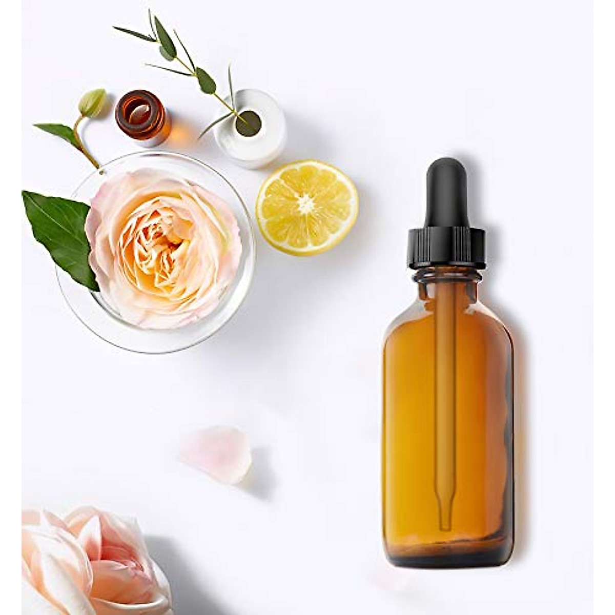 Yesker Amber Glass Bottles (Pack of 6) for Essential Oils with Glass Eye Dropper, 2 Ounce Capacity