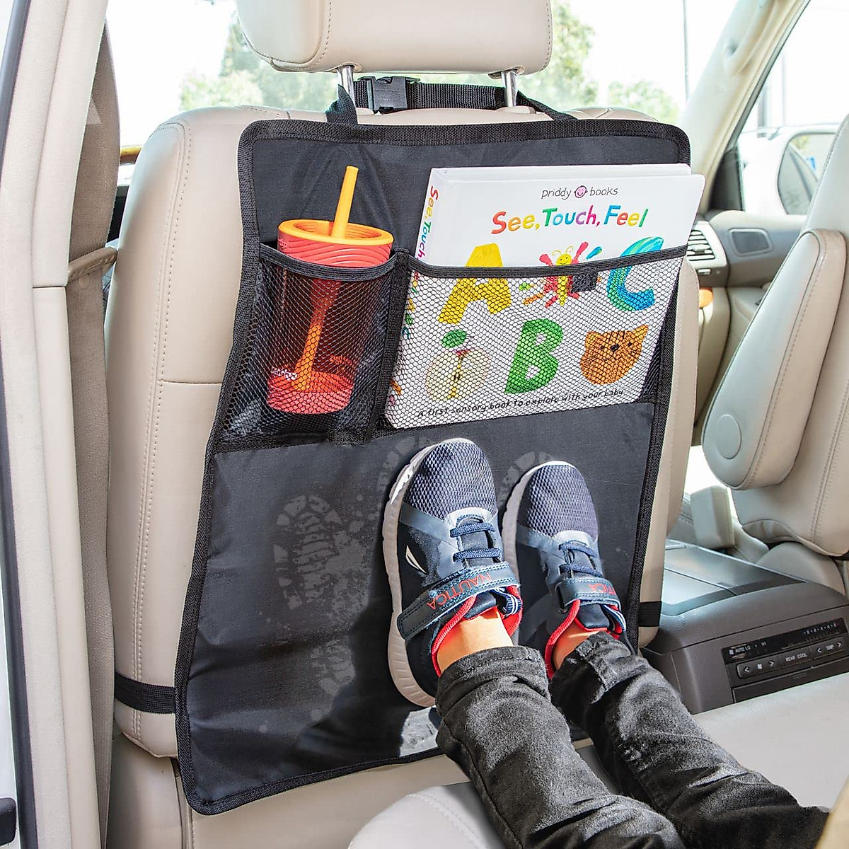 OxGord Kick Mats Seat Protector with Storage Organizer Pocket- 2 Pack - Universal Fit for Car, Truck, SUV, or Van - Rear Auto Bucket Seat Upholstery Protective Cover