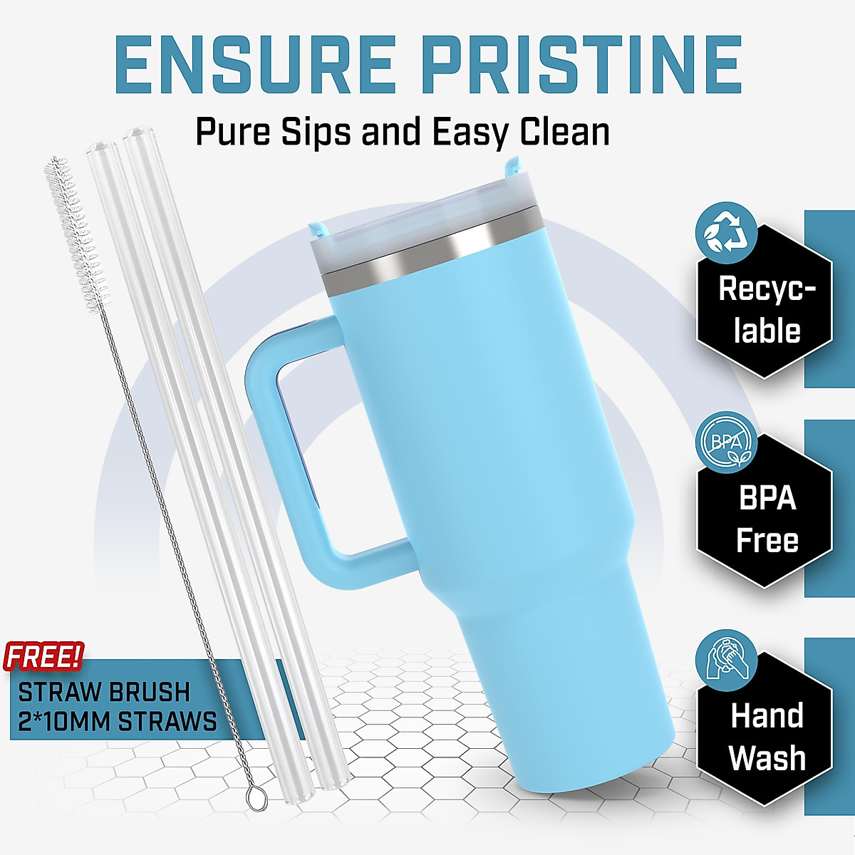 SEDBRÖS 40 Oz Tumbler With Handle And Straw Insulated Stainless Steel Travel Mug With Lid For Hot And Cold Drinks Quencher With Lid And Straw Leak Proof Spill Proof Solid Pool