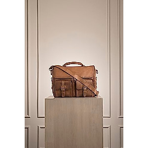 VELEZ Tan Full Grain Leather Messenger Bag for Men - 15 inch Laptop Briefcase - Mens Vintage Shoulder Satchel Business Crossbody Travel Work Computer Bags
