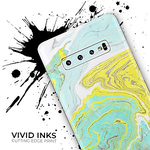 DesignSkinz Mixtured Yellow and Green Textured Marble Protective Vinyl Decal Wrap Skin Cover Compatible with The Samsung Galaxy S20 (Screen Trim & Back Glass Skin)
