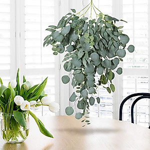 MOOVGTP Eucalyptus Swags, 31.5inch Artificial Hanging Eucalyptus Plants Green Eucalyptus Garland Eucalyptus Teardrop Swag Front Door Eucalyptus Flower for Home Garden Wedding Decoration