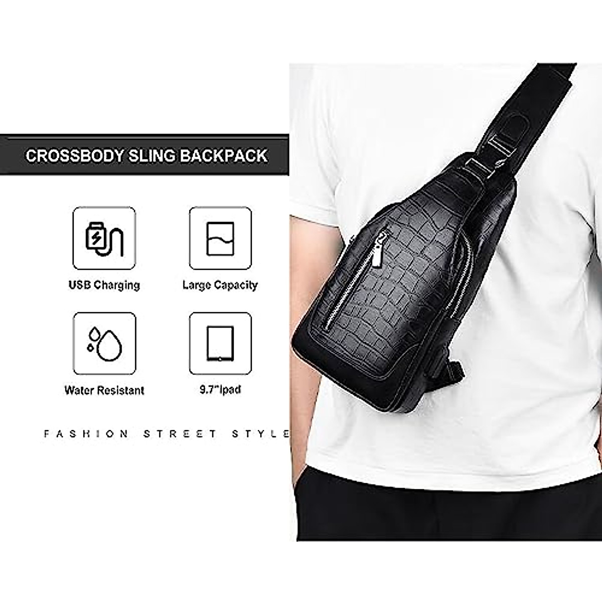 IAGOM Leather Sling Bag, Waterproof Men's Chest Bag Shoulder bags Crossbody Sling Backpack for Men Cycling Running Hiking