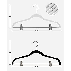 SONGMICS Pants Hangers Bundle, 2 Sets of 30-Pack Velvet Hangers with Adjustable Clips, Non-Slip, Space-Saving for Pants, Skirts, Coats, Dresses, Tank Tops, White and Black UCRF012W02 and UCRF12B30