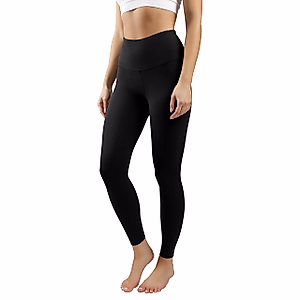 90 Degree By Reflex Ankle Length High Waist Power Flex Leggings - 7/8 Tummy Control Yoga Pants - Black - Medium
