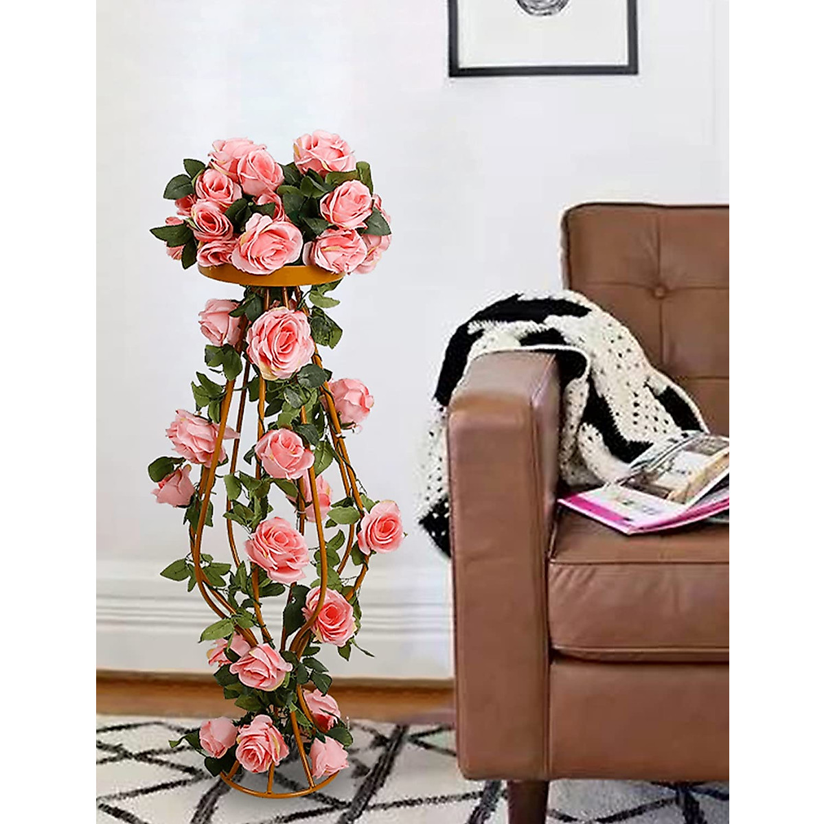 FENGRUIL Artificial Flower Vines,4 Pcs Fake Flowers Garlands Hanging Large Rose Vine Ivy Silk Hanging Flower for Home Garden Outdoor Ceremony Wedding Arch Floral Decor (Pink)