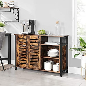 VASAGLE Lowell Storage Cabinet, Sideboard with Adjustable Shelves and Louvered Doors, Industrial, 13" D x 44.9" W x 29.5" H, Rustic Brown