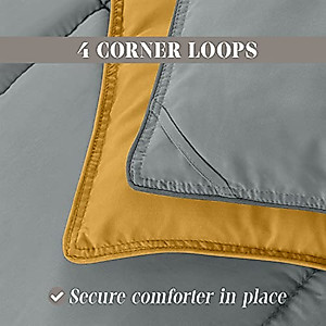 Elegant Comfort 3-Piece Reversible Comforter Set, All Season Cozy, Soft Down Alternative, Quilted - Box Stitched - Duvet Insert with 4 Corner Tabs, Comforter with Shams, King, Yellow/Gray
