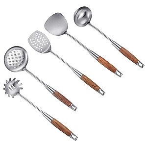 5-Piece Cooking Kitchen Utensil Set Kitchen Tool Set,304 Stainless Steel, Wood Handle, Kitchenware Accessory