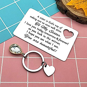 Sister Wallet Card Sister Gifts from Sister Brother, Soul Sisters Bestie Gift for Women, A Sister is God's Way of Making Sure We Never Walk Alone Gifts for My Little Big Sister Christmas Birthday Gift