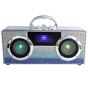 Wireless Express - Mini Boombox with LED Speakers – Retro Bluetooth Speaker w/Enhanced FM Radio - Perfect for Home and Outdoor (Blue Bling)