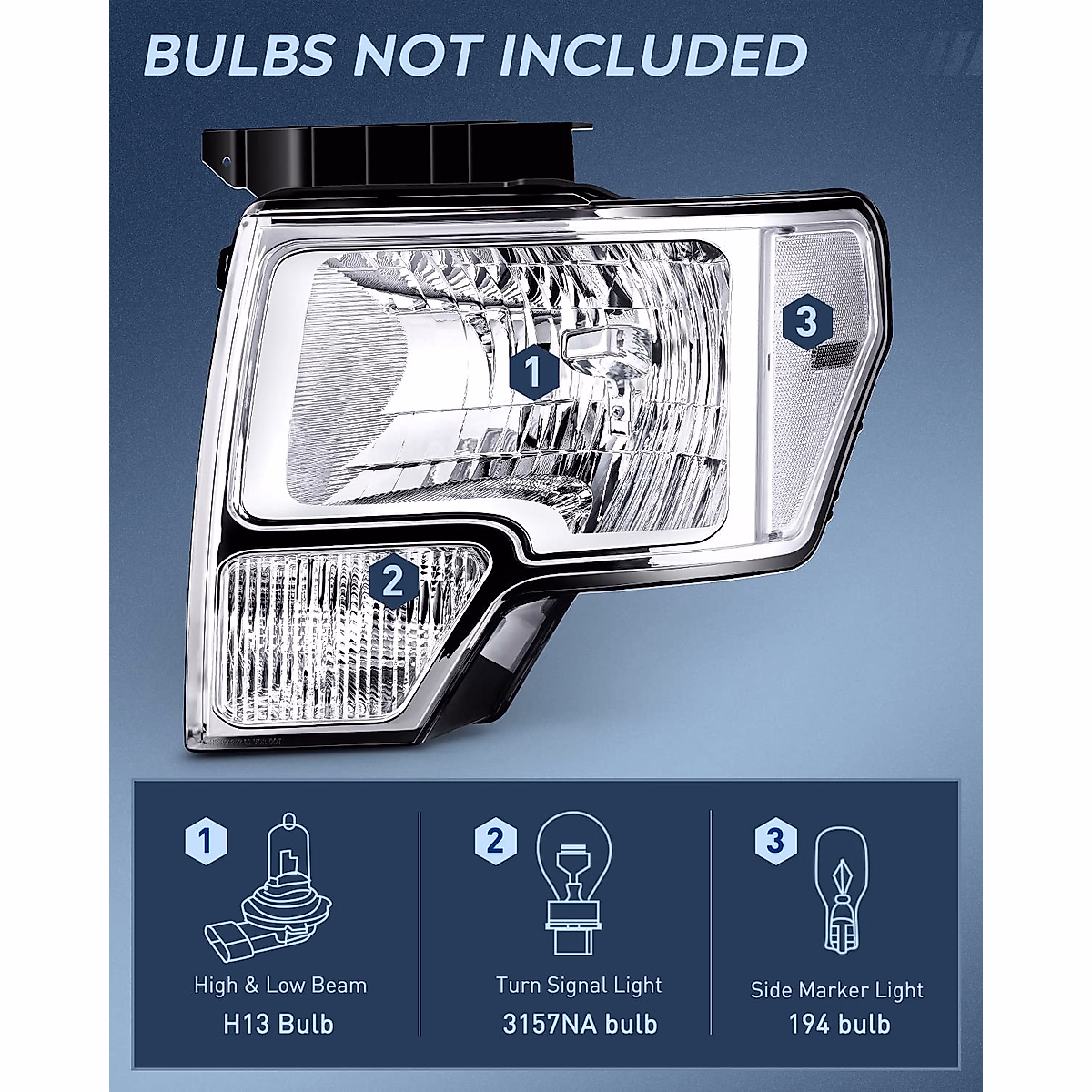Nilight Headlight Assembly 2009 2010 2011 2012 2013 2014 F150 Chrome Housing Clear Corner Clear Lens Headlamp Replacement Driver and Passenger Side 2 Pack