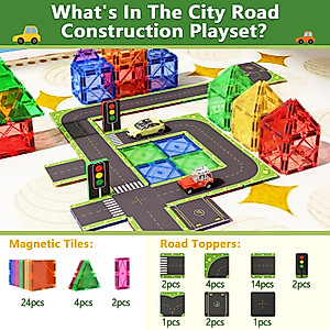 Magnetic Tiles Road Toppers Set Kids Toys for 3 Year Old Boys and Girls Playing with Car Toys Preschool Learning Activities Gift for 3 4 5 6 Year Old Toddlers Kids