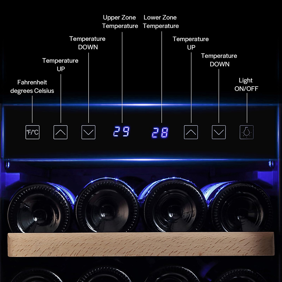 Empava Chiller 15 inch Mini Double Fridge Built in or Freestanding Wine Cooler Stainless Steel Glass Door Quiet Operation Compressor Adjust Temperature, 29 Bottles Dual Zone, Silver