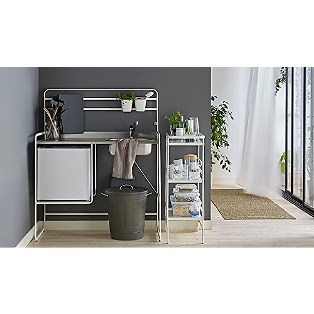 SUNNERSTA Container, white, Set of 4 with Rail Hanger