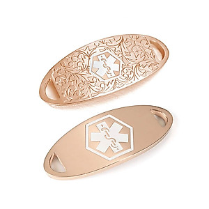 2Pcs Rose Gold Medical Alert ID Tag for Medical Alert Bracelet | Curved Comfort Design - Free Customize Engraved Medical Tag Set