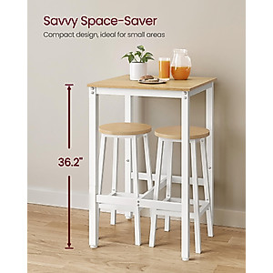 VASAGLE Bar Table, Small Kitchen Dining Table, High Top Pub Table, Height Cocktail Table for Living Room Party, Sturdy Metal Frame, 23.6 x 23.6 x 36.2 Inches for Narrow Spaces, Oak Beige and White