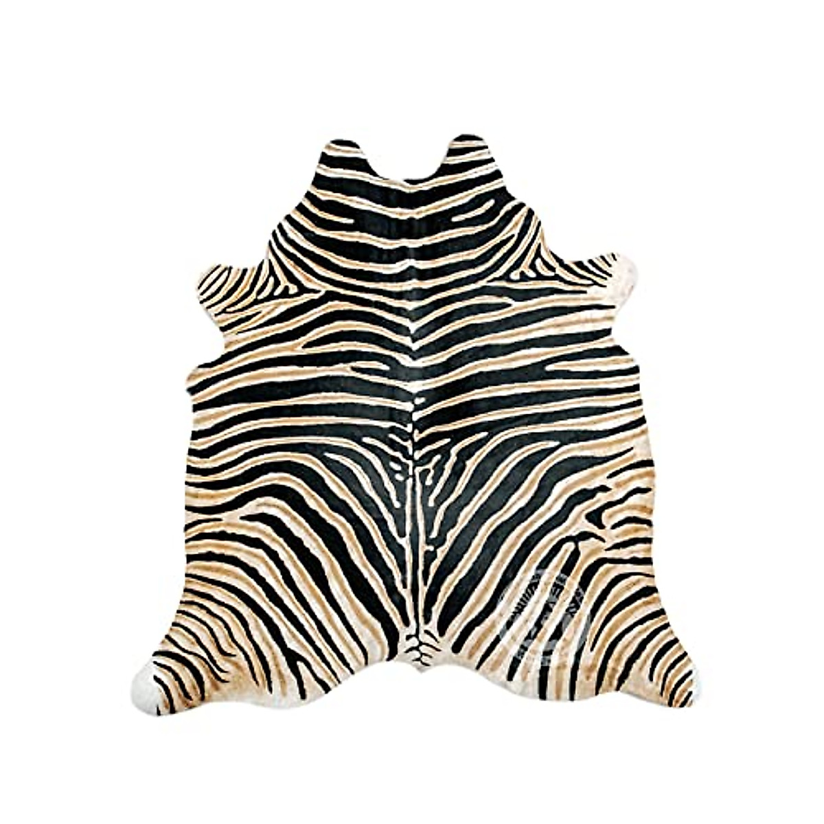 Zebra Wild Print Black On Beige Genuine Cowhide Rug 6 x 7 ft. 180 x 210 cm