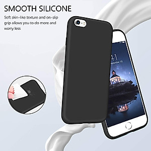 GUAGUA iPhone 6s Case iPhone 6 Case Liquid Silicone Soft Gel Rubber Slim Thin Light Microfiber Lining Cushion Texture Cover Shockproof Full Body Protection Phone Cases for iPhone 6/6S Black
