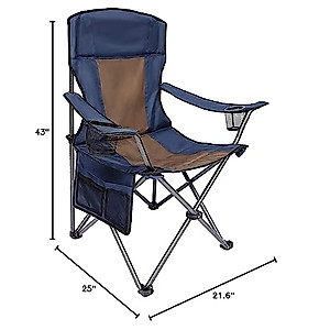 AsterOutdoor Camping Folding Chair Padded Quad Arm Chair with Large Cup Holders, Side Organizer & Back Pocket for Outdoor, Camp, Indoor, Patio, Fishing, Supports 350lbs