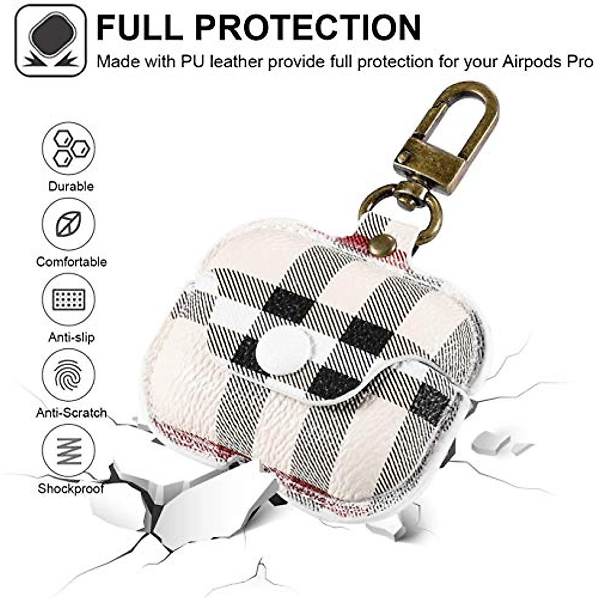 AirPods Pro Case Cute with Keychain Leather Protective Shockproof AirPods 3 Case Cover for Apple AirPods Pro Charging Case - Girl and Women Gift (B)