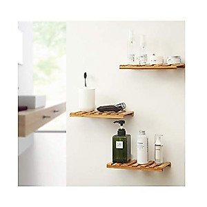 HomDSim 10 inch Bamboo Wall Shelves with Seamless Nail Creative Solid Wood Decorative 3 Pack Shelf Floating Storage Shelves for Kitchen Living Room Bathroom