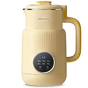 Arcmira Automatic Nut Milk Maker, 20 oz Homemade Almond, Oat, Soy, Plant-Based Milk and Dairy Free Beverages, Almond Milk Maker with Delay Start/Keep Warm/Boil Water, Soy Milk Maker with Nut Milk Bag,Yellow
