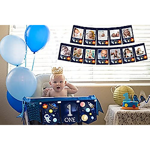 Space Photo Banner+Space High Chair Banner,First Birthday Decorations Picture Banner,Astros Birthday Party Decorations
