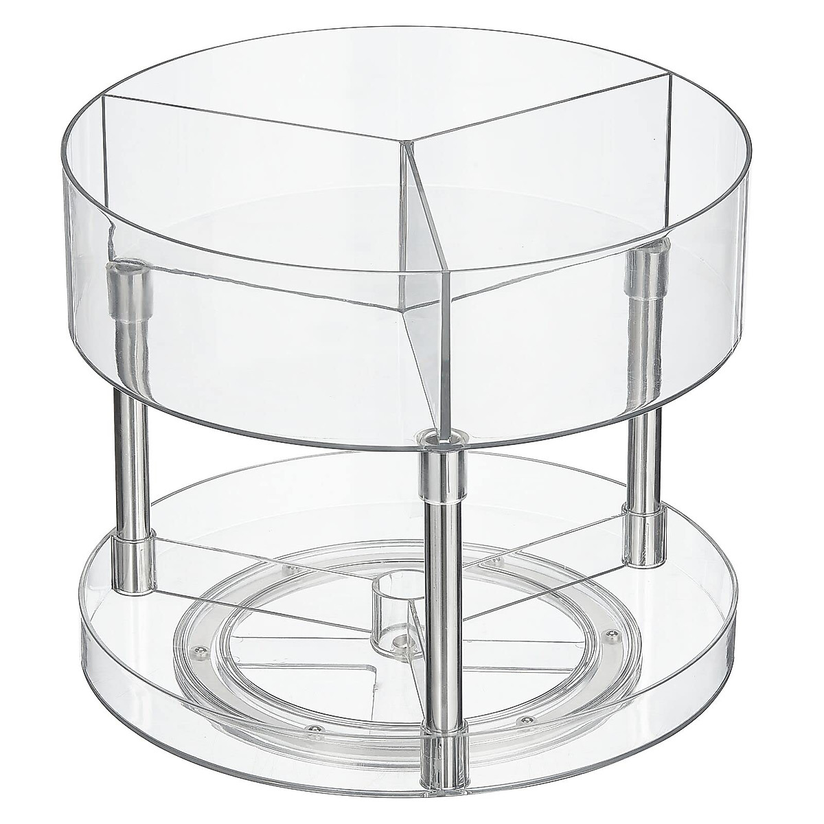 mDesign Lazy Susan Turntable 2-Tier Plastic Divided Spinner for Kitchen Cabinet, Pantry, Fridge, Cupboards, or Counter Organizing, Fully Rotating Organizer for Food - Lumiere Collection - Clear