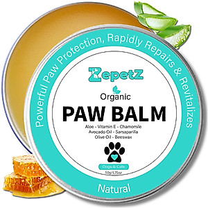 ZepetZ Paw & Nose Balm for Dogs and Cats - Lick-Safe, 100% Organic & Natural. Heals, Repairs, and Restores Dry, Cracked, and Damaged Paws & Noses. Moisturizes, Protects, Soothes & Revitalizes 1.75 oz.