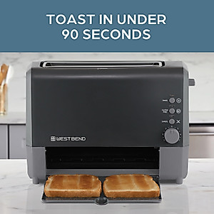 West Bend 77224 Toaster 2 Slice QuikServe Wide Slot Slide Through with Bagel and Gluten-Free Settings and Cool Touch Exterior Includes Removable Serving Tray, Black