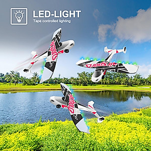 4DRC G3 RC Plane, 2.4Ghz Remote Control Airplane,Flying 6-axis Gyro Stabilizer with 2 Batteries,Blue&Green Light,2CH RTF RC Glider Toy,Easy to Fly for Beginners Adults Kids Girls 8 12 14 Boys,Red