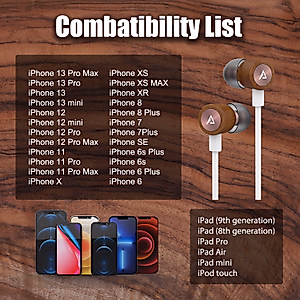 Lightning Headphones ADPROTECH Wired Earbuds Wood MFi Certified Earphones in-Ear Magnetic Headset with Microphone and Volume Controller Compatible iPhone 14 13 12 11 Pro Max iPhone XS Max XR Rose Gold