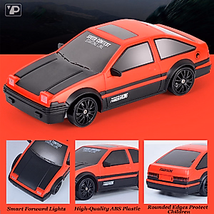 YUAN PLAN RC Drift Car, 1:24 Remote Control High Speed Race Drifting Cars, 2.4GHz 4WD Electric Sport Racing Hobby Toy Car with Two Batteries Headlight for Boys and Girls Teens and Adults Gift (Red)