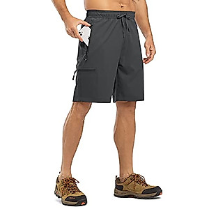TBMPOY Men's Hiking Shorts with 5 Zip Pockets 9'' Lightweight Outdoor Work Athletic Short for Men Travel Running Dark Grey XXL