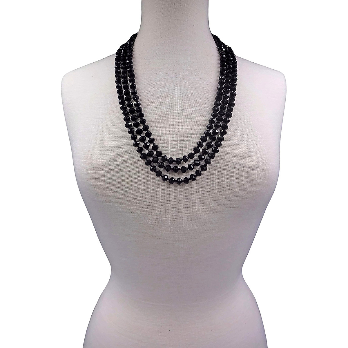 MGR MY GEMS ROCK! Long Endless Beaded Statement Crystal Necklace in Jet Black.