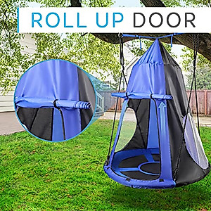 SereneLife Hanging Tent Swing with Hang Kit, Outdoor Tree Swing with Swivel Spinner for Kids (Blue)