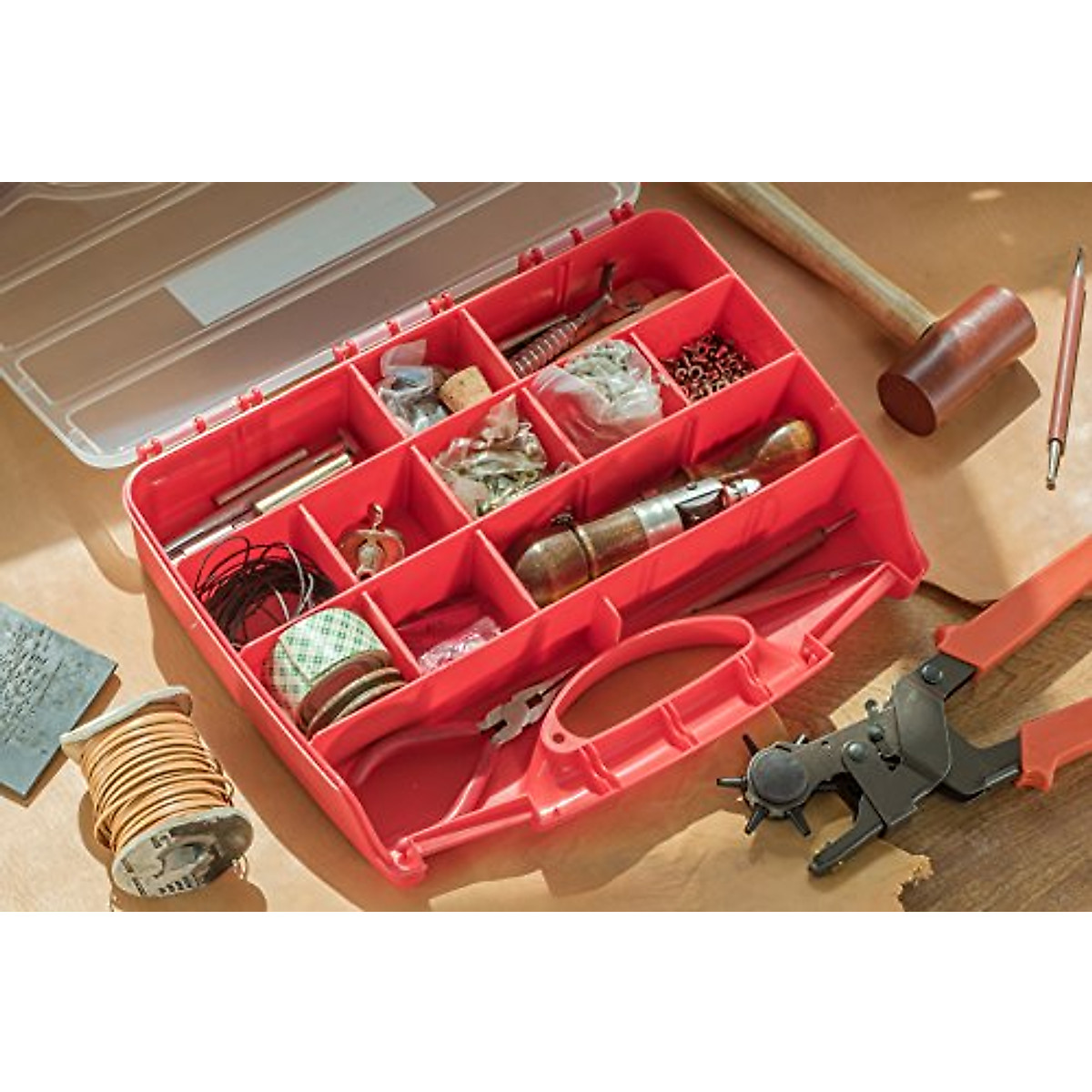 SE Red Organizer/Storage Container with Lid and 17 Compartments - 87118DB