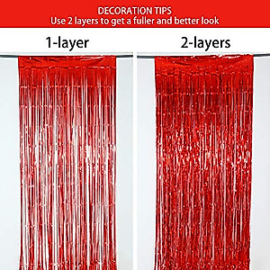 Melsan 2 Pack 3.2 ft x 8.2 ft Tinsel Foil Fringe Curtains Backdrop, Sparkle Fringe Curtains for Party Photo Background Decoration, Red