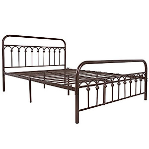 YALAXON Vintage Sturdy Queen Size Metal Bed Frame with Headboard and Footboard Basic Bed Frame No Box Spring Needed，Antique Brown.