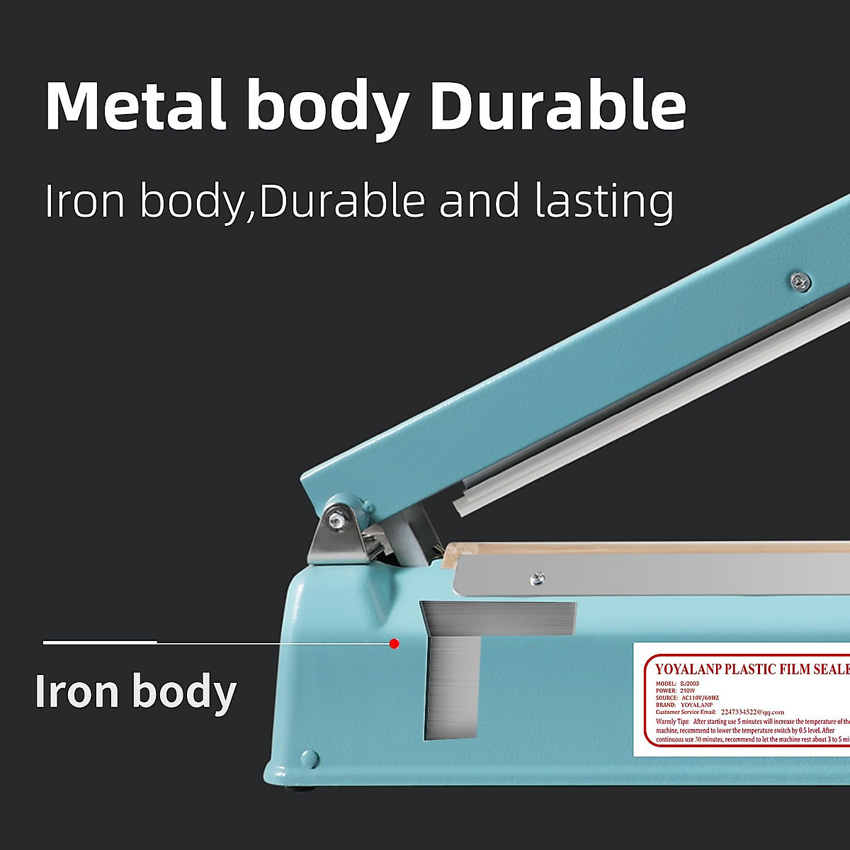 Metal body,Impulse Sealer 8 inch, Manual Heat Sealer Machine for Plastic Bags, Shrink Wrap Bag Sealers Heavy Duty Sealing Machine With Repair Kit (Blue)