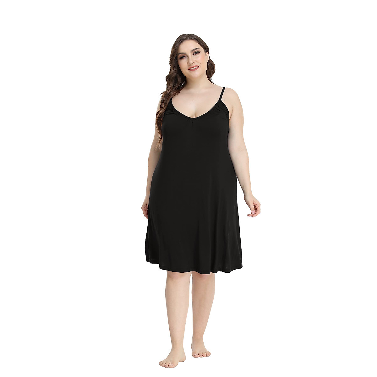 Eller Ware Womens Nightgown Plus Size Sleep Shirt Long Slip Dress Sexy Lingerie for Ladies Loose Sleepwear Soft Night Shirts Black